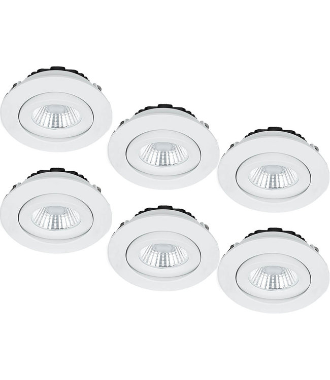Set van 6 Inbouw Ledspot Praag WIT, 5 Watt, Dimbaar Warm Wit, IP44 ...