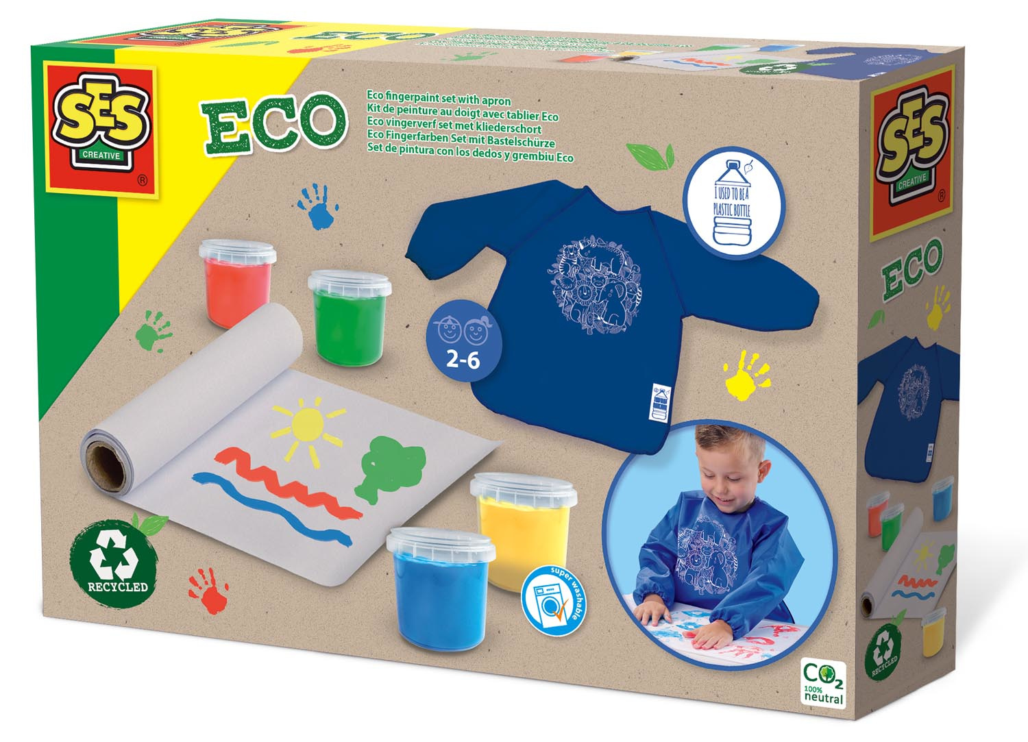 Eco vingerverf set met kliederschort - 100% recycled - t Klavertje Vier