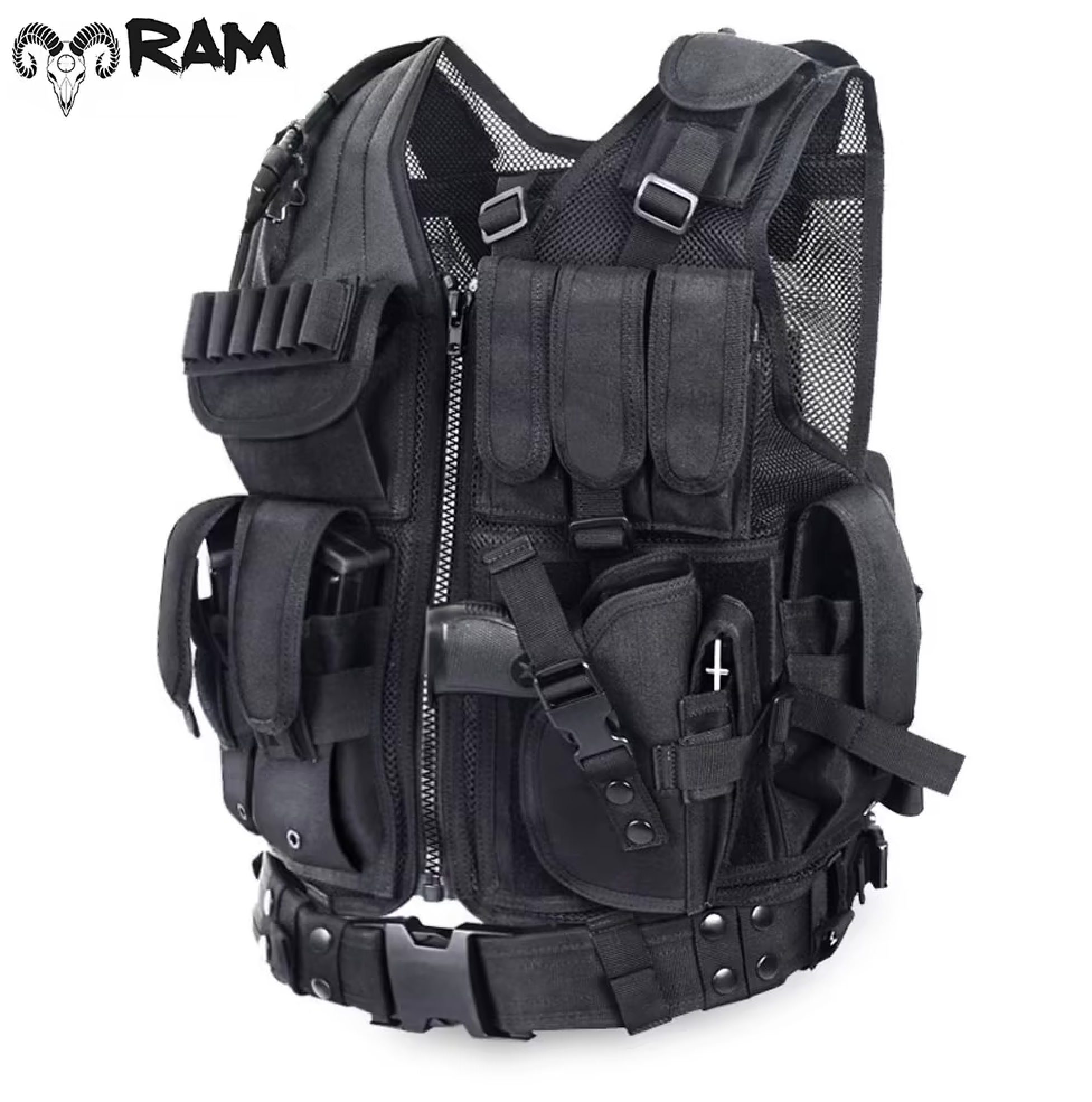 RAM Airsoft Tactical Vest (Black). - Airsoftshop